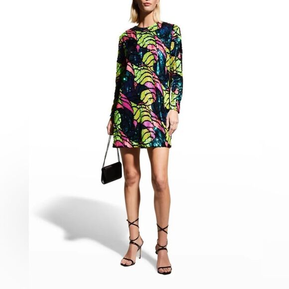 One33 Social | Dresses | One33 Social Sequin Neon Leaf Printshift Mini ...
